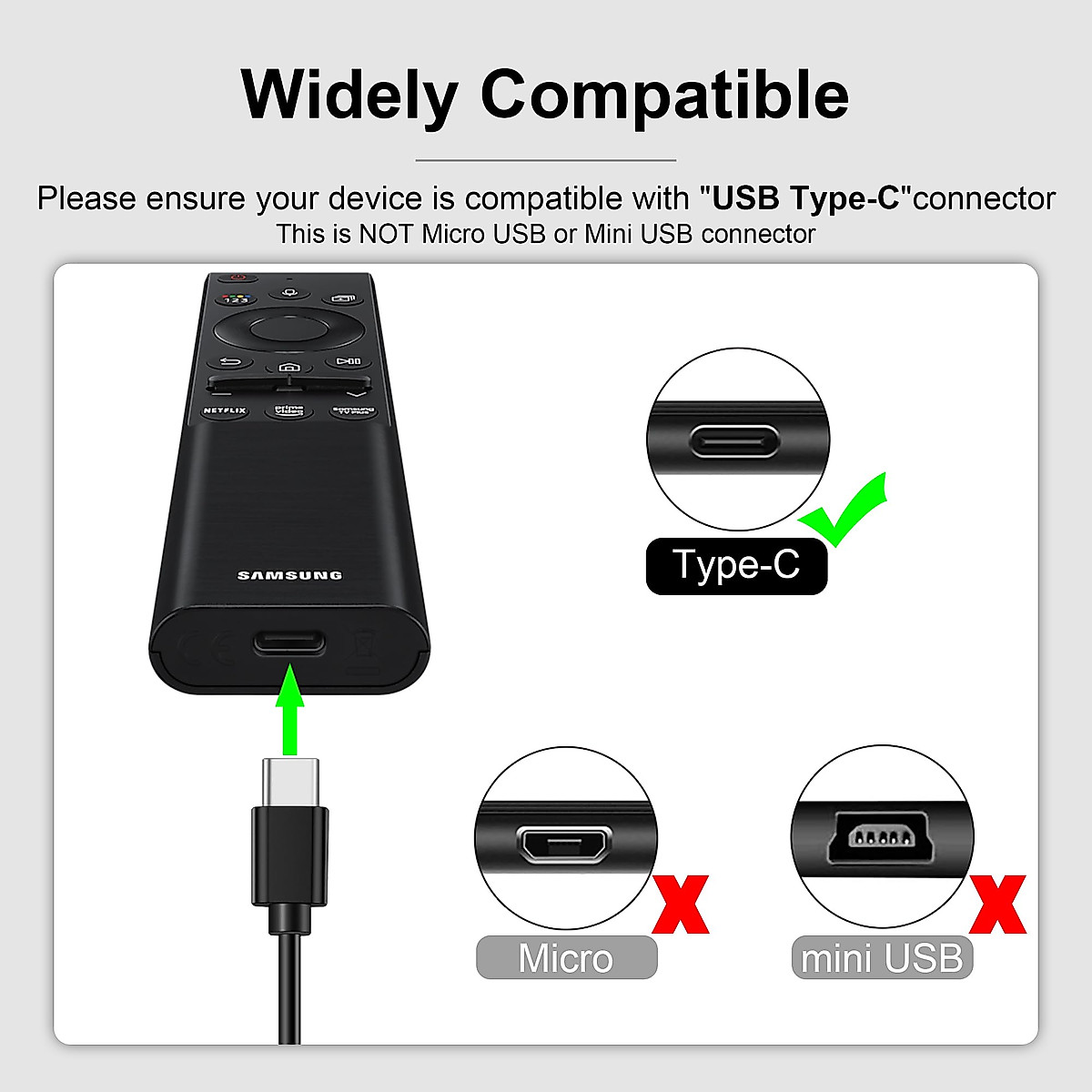5FT Replacement Charger Cable for Samsung Smart TV Remote Control, USB Type C Charging Cable for Samsung Frame TV Remote, Samsung SolarCell Remote, Samsung Galaxy Buds+ Plus/Buds2 Pro/Buds Live
