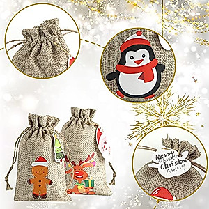 HANSGO Christmas Jute Burlap Bags, 16PCS Small Craft Bags Gift Treat Candy Bags Reusable Burlap Bags with Drawstring for Xmas Party Favor Wedding Supplies
