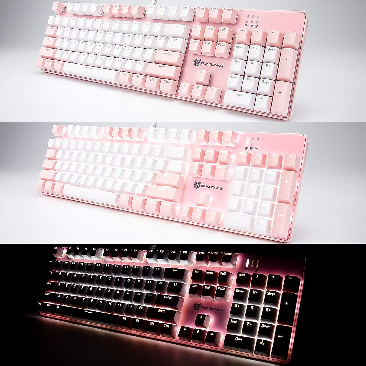Wired Mechanical Gaming Keyboard | Brown Switch PC Gaming Keyboard | 104 Keys US Layout | Wired Gaming Keyboard | Hot Swappable Mechanical Keyboard | Silent Mechanical Keyboard | Pink & White Combo