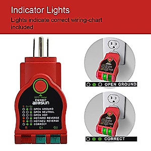 allsun GFCI Outlet Tester AC Electrical Outlet Receptacles Socket Tester 125V~60Hz Power Socket Electric Circuit Polarity Voltage Detector Circuit Analyzer Wall Plug Breaker Finder(EM9807)