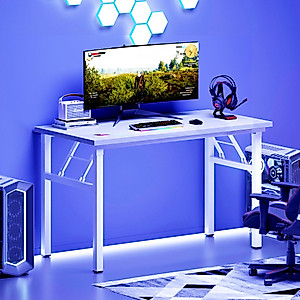 DlandHome Computer Desk Folding Table 39.4 inches Writing Desk for Small Space Folding Desk Laptop Desk No Assembly Required White&White