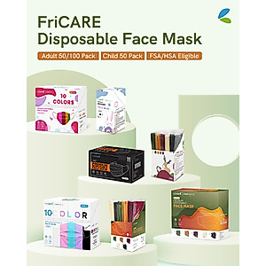 FriCARE Face Masks Disposable for Adults, 4 Ply ASTM Level 3, FSA HSA Eligible, Allergy Protection, Individually Wrapped, 100 Pack, Assorted Fall