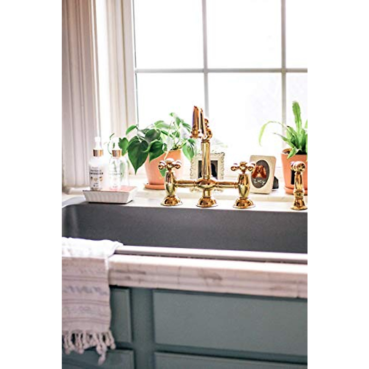 Kingston Brass KS3792AXBS Restoration Bridge Kitchen Faucet, 9", Polished Brass