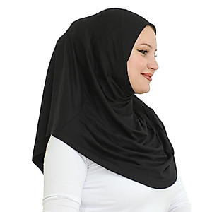 Prien Plain Ready To Wear Hijab for Women, Muslim Instant Turbans, Soft Jersey Scarf, Islamic Clothes, Long Hijabs, Abaya (Black)