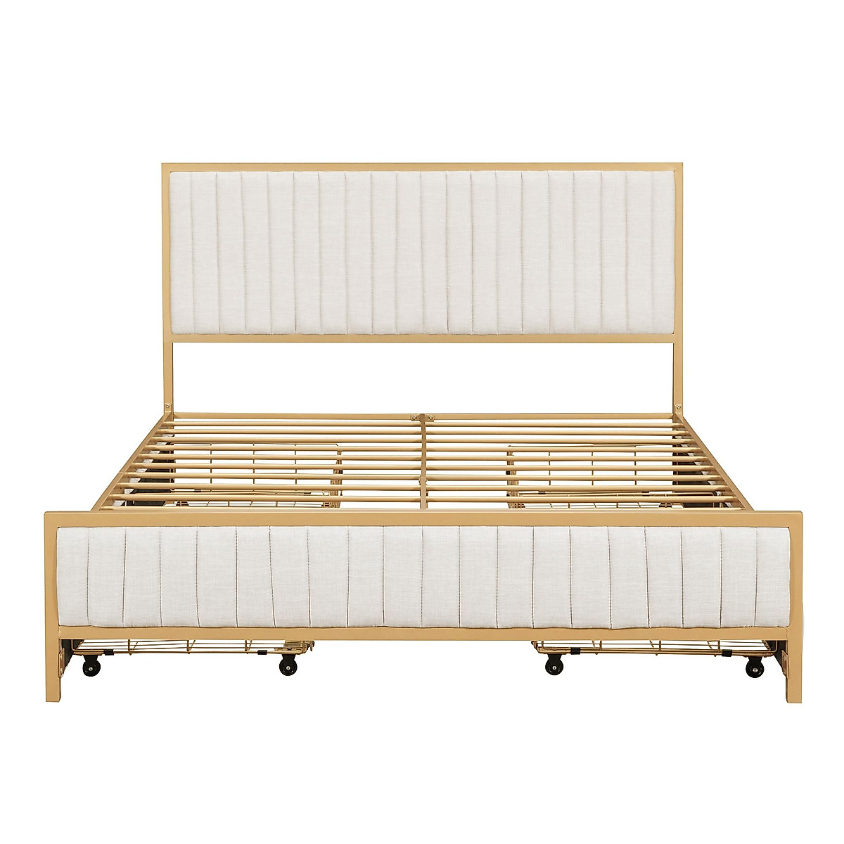 SIYSNKSI Queen Size Metal Frame Upholstered Bed with 4 Drawers, Linen Fabric Platform Bed with Metal Slats Support and Headboard, Storage Platform Bed for Kids Teens Bedroom (Beige + Linen-39)