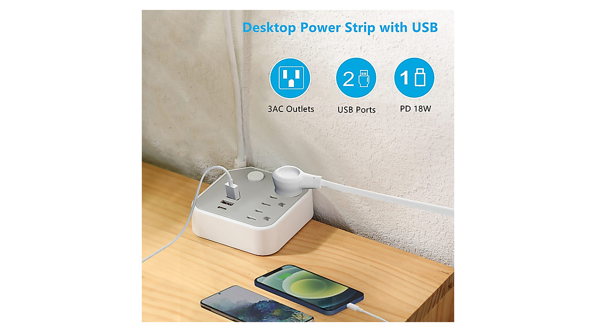 Compact Power Strip with USB-C for Travel & Home