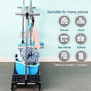 Broom and Mop Organizer Wall Hanging, Movable Commercial Multifunctional Cleaning Cart and Tool Organizer Drain Rack, 41.34x19.69x5.12 Inches Cleaning Cart Put Wet Mops for Garden Garage Organizer