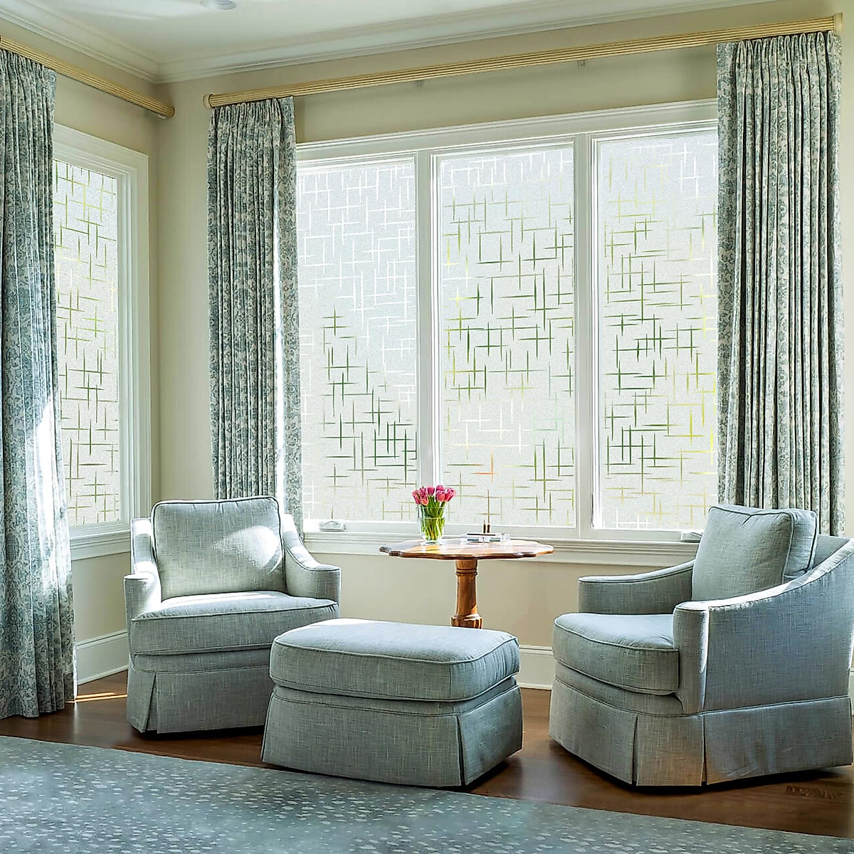 rabbitgoo Window Privacy Film Frosted Glass Window Film, Static Cling Sun Blocking Frosting Door Window Cover for Home, Decorative Window Sticker House Window Tint, Cross Pattern 17.5 x 78.7 inches