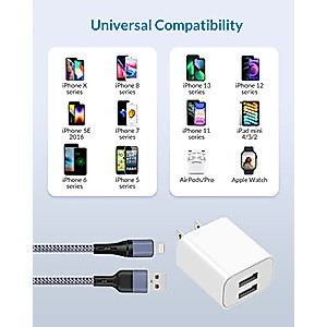 iPhone Charger, [Apple MFi Certified] 2-Pack 10FT Long Braided Lightning Cable Fast Charging Cord and Dual Port USB Wall Charger Block Plug Adapter for iPhone 14/13/12/Pro Max/11/XR/XS/X/8/7/6/SE,iPad