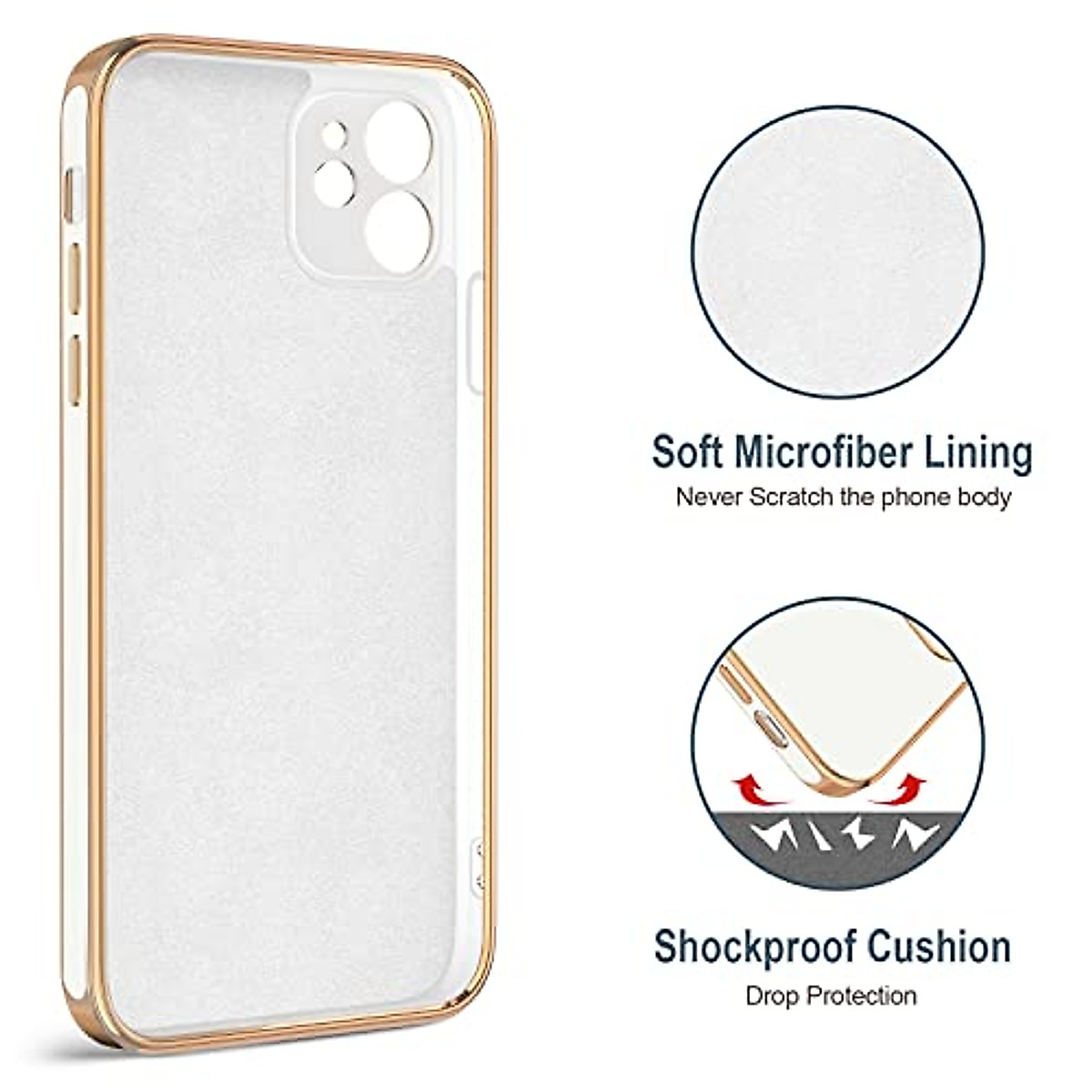 Hython Case for iPhone 12 Case with Ring Stand [360° Rotatable Ring Holder Magnetic Kickstand] [Soft Microfiber Lining] Plating Rose Gold Edge Shockproof Protective Phone Cases Cover for Women, White