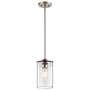Kichler Crosby 10.75" 1 Light Mini Pendant with Clear Glass Brushed Nickel