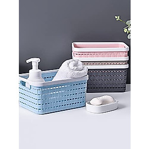 SOUJOY 5 Pack Classroom Storage Basket with Handles, Woven Plastic Organizing Bin, 9.1"L x 6.8''W x 4.5H'' Office Storage Organizer Bin for Pantry, School, Toy, Beauty Products