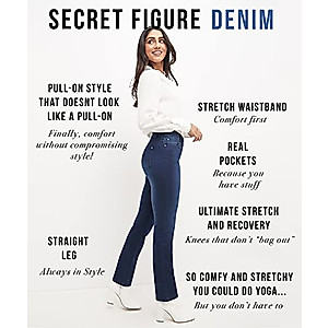 Rekucci Women's Secret Figure Premium Denim Straight Leg Pull-On Jean (10, Ink Blue Sandblast)