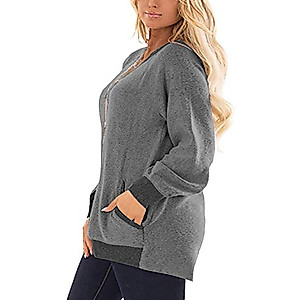 DOLNINE Plus Size Sweatshirts for Women Long Sleeve Tops V Neck T Shirts Dark Grey -18W