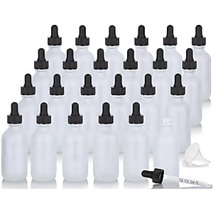 JUVITUS 2 oz Frosted Clear Glass Boston Round Bottle with Black Graduated Measurement Dropper (24 pack) + Funnel