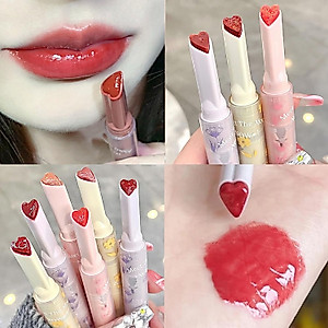 Heart Jelly Lipstick, Hydrating Lip Gloss Dew Tint Jelly Love Lipstick ,Long Lasting Moisturizing Tinted Lip Balm Plumping Lip Stain, Non-sticky, Vivid Color Glossy Lip Gloss Stick Lip Makeup (02#Ice Lychee)