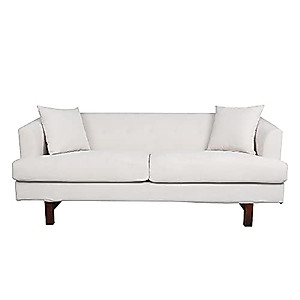 NOSGA Loveseat Sofa, 73'' Mid-Century Modern Sleeper Couch Recliner with Soft Cushion and 2 Pillows for Living Room Apartment Small Space Dorm, White