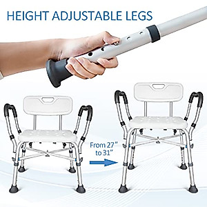 Bath Chair with Arms, Medical Shower Seat, Bariatric Bath Stool Safety Shower Bench with Reinforced Crossing bar for Elderly, Adults, Disabled