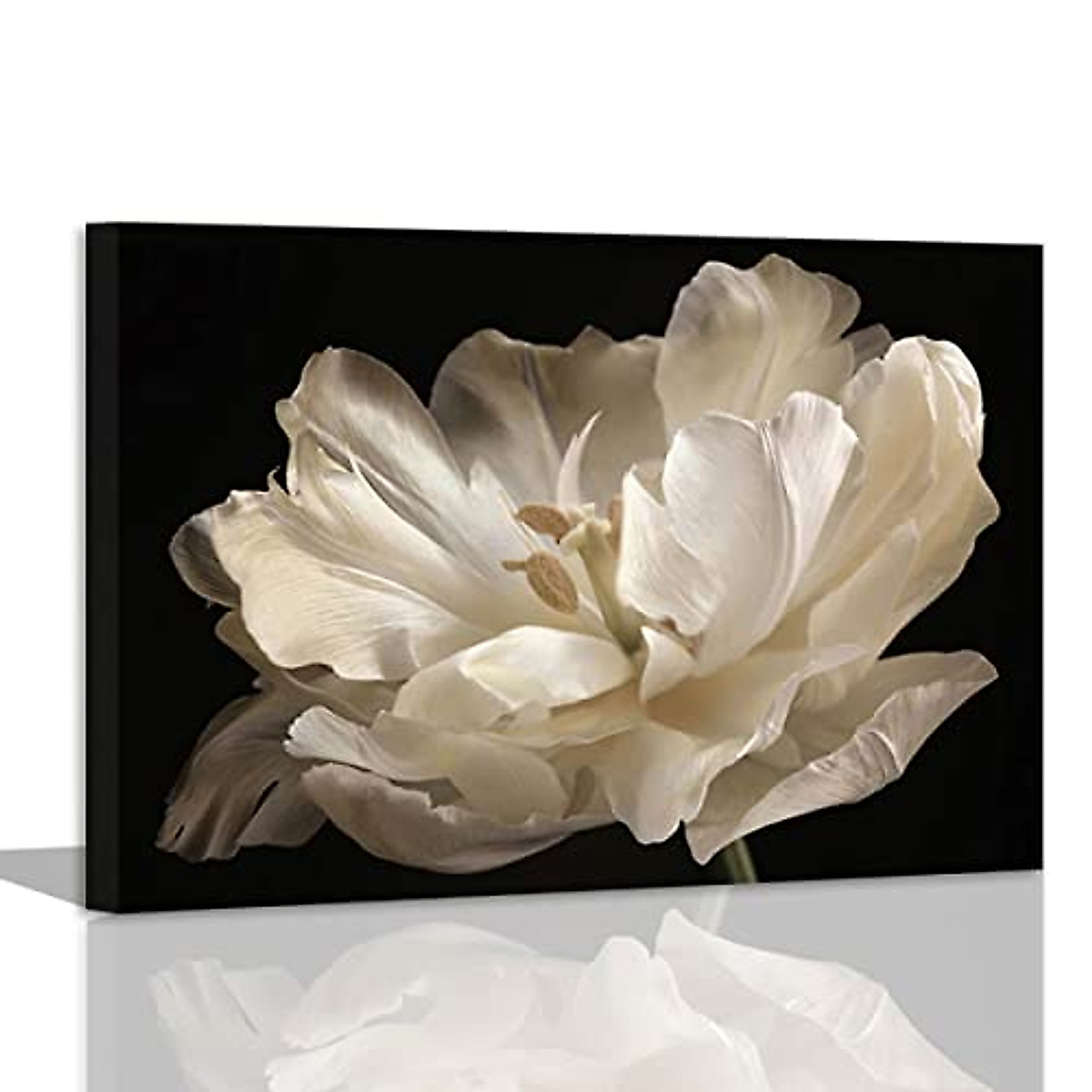 Black Bathroom Decor - White Tulip on Black Background Modern Canvas Wall Art Bathroom Decor Wall Art Black Decor Bathroom Pictures Black and White Wall Art Artwork for Home Walls Framed 12x16inch