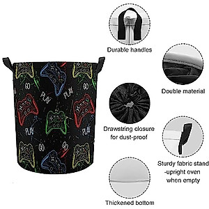LynaRei Laundry Hamper Neon Game Joystick Dirty Clothes Storage Basket Video Game Player Collapsible Waterproof Toy Organizer for Boys And Girls Bedrooms, Bathroom