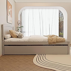 Xilingol Trundle Bed Twin, Solid Wood Bed Frames with Headboard and Wooden Slats Support, Twin Trundle Bed Frame Roll Out, Single Box Bed (No Box Spring Needed), Grey