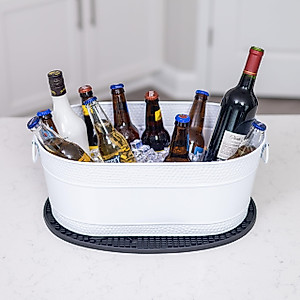 BREKX Galvanized Drinks Tubs with Insulated Bar Mats (Set of 2 tubs + 2 Bar Mats) - Wine and Beer Drip-Proof Party Tubs