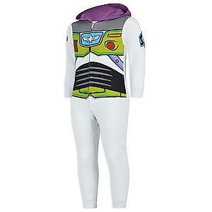 Disney Toy Story Woody or Buzz Lightyear Boys’ Hooded Romper for Newborn, Infant and Toddler – Blue/Yellow or White