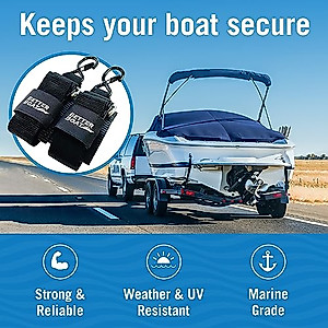 Boat Tie Down Straps to Trailer Boat Transom Tie Down Straps Heavy Duty Manual Buckle Clasp Tiedown 2" x 48" Short Small Transit 4 Foot Without Ratchet Boat Trailer Accessories for Boating & Jet Ski