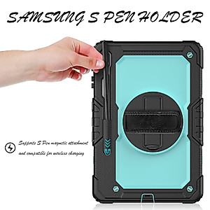 BASE MALL Tablet Case for Samsung Galaxy Tab S8 Plus 2022/S7 FE/S7 Plus 12.4 5G, [Shockproof] with Tempered Glass Screen Protector,360° Rotating Kickstand/Hand Strap/S Pen Holder (SkyBlue)