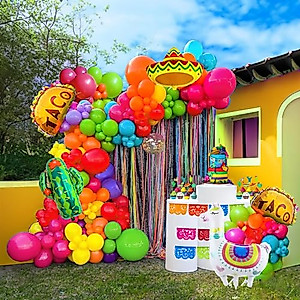 Mexican Fiesta balloon garland kit 130pcs Mexican Colorful Cinco De Mayo Decorations with Cactus Taco and Llama Foil Balloons For birthday Baby Shower Mexico Carnival party decorations