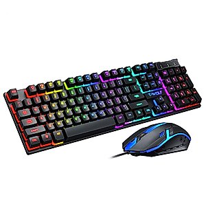 No/Brand Gaming Keyboard, Wired Keyboard with Mouse Combo, Gaming Player Kit with LED-Backlit Keyboard, Silent Gaming Mouse Kit for PC Laptops
