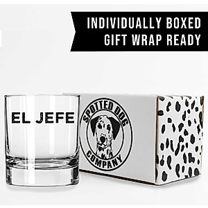 Spotted Dog Company Printed 11oz Whiskey Glass - El Jefe/The Boss - Boss Day Gift, Manager Director Gift - Grit, National Boss Day Gifts Best Boss Ever Funny