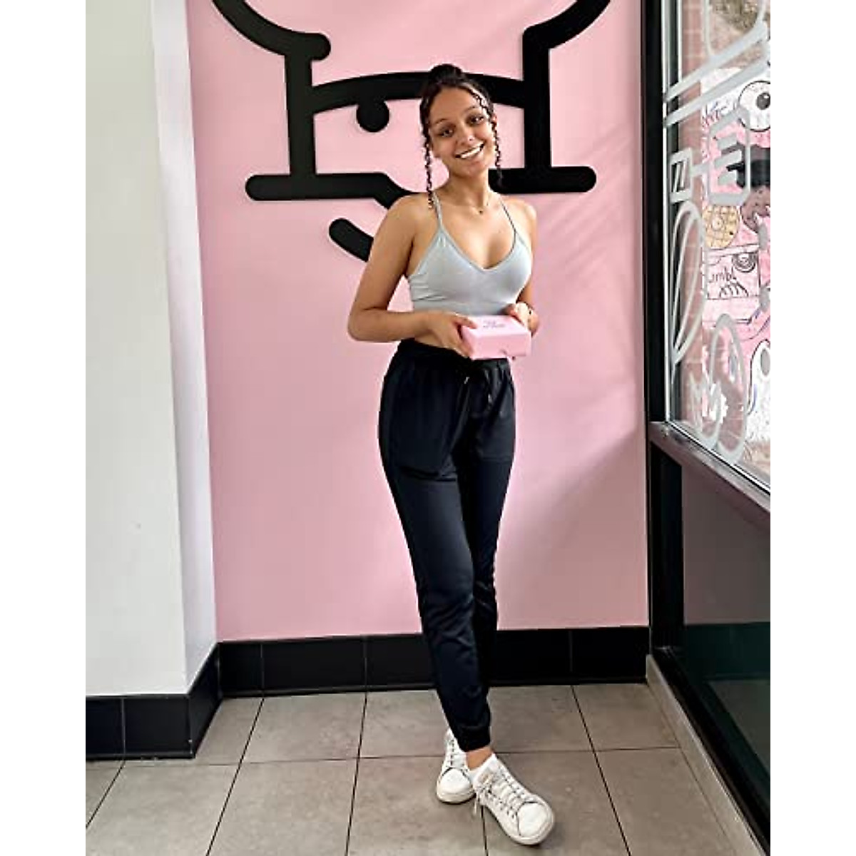 G4Free Joggers Pants for Women Stretch Golf Comfy Travel Pants with 4 Pockets for Casual Lounge Workout (Black,M,28")