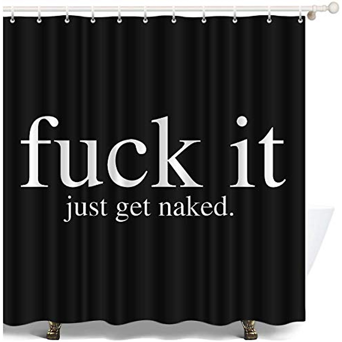 Fashion_Man GET Naked Black Shower Curtain Waterproof Fabric Cloth Polyester Bath Curtain, Anti-Slip Floor Mat Toilet Lid Cover Toilet Rugs Bath Mat, Cool Modern Bathroom Decor, Full Set (4pcs)