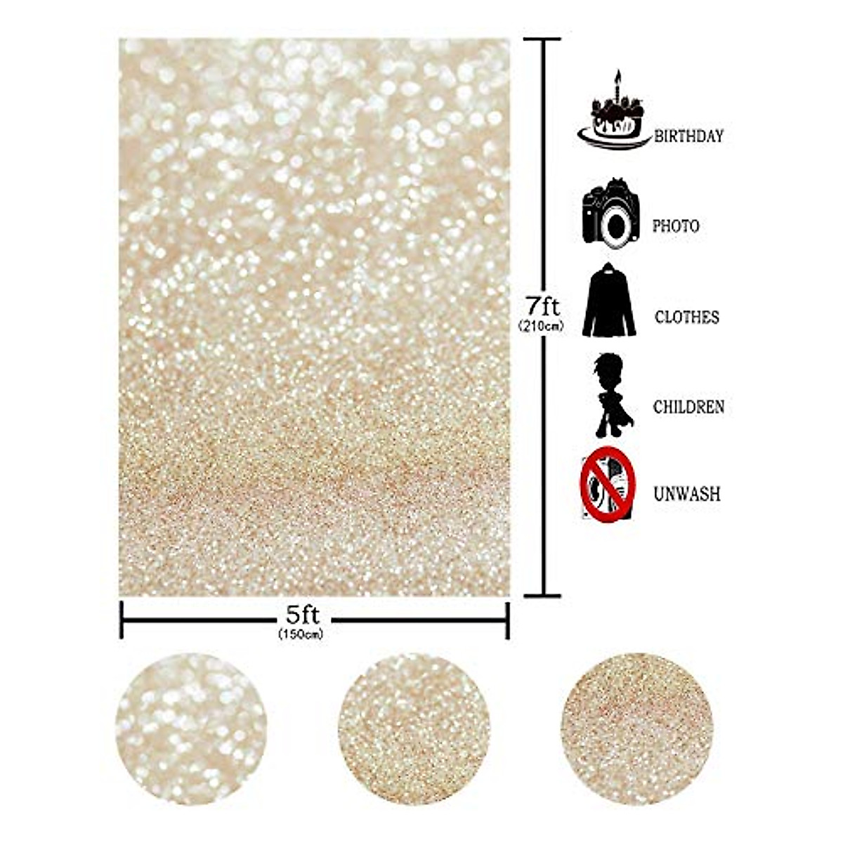 WOLADA 5x7FT Bokeh Backdrop Glitter Backdrop Gold Photo Backdrop Gold Glitter Backdrop Bokeh Backdrops for Photography Newborn Baby Portrait Birthday Party Backdrop Studio Props 11791