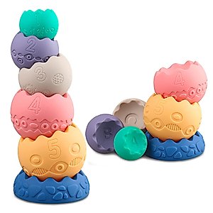 Miawow Stacking Balls Soft Toys for Babies 6 12 18 Months 1 Year Old Girls Boys - Toddlers Sensory Educational Montessori Baby Blocks - Infant Newborn Developmental Teething Learning Stacker Cups