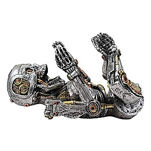 Ebros Steampunk Industrial Victorian Sci Fi Cyborg Robotic Terminator Skeleton Wine Bottle Holder Figurine with Painted Gearwork Clockwork and Mechanical Parts Party Hosting Skeletons Skulls Decor