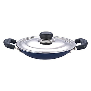 Tabakh by Vinod Appachetty Non Stick Appam Pan with Stainless Steel Lid, 215mm, Black