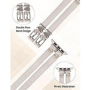 Wearlizer Leather Bands Compatible with Apple Watch Band 38mm 40mm 41mm Women, Double-Row Design with Rivets Decoration Stylish Strap for iWatch Series SE/9/8/7/6/5/4/3/2/1(Starlight with Starlight)
