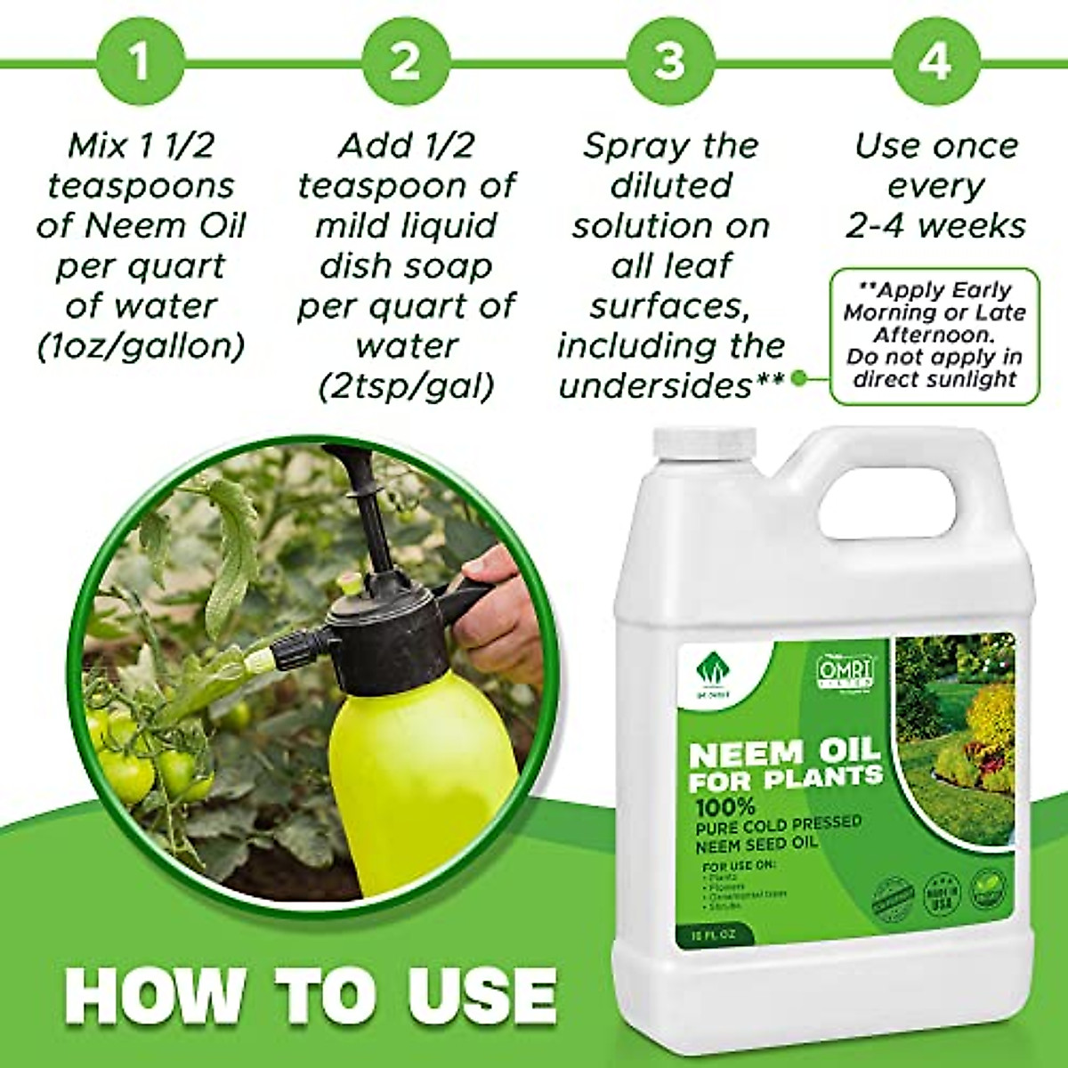 Neem Oil - Neem Oil Spray for Plants - 16 Oz - 100% Pure Cold Pressed Neem Oil for Plants Concentrate - Horticultural Spray for Indoor and Outdoor Plants, Leaf, Garden, Vegetable, Fruit Trees