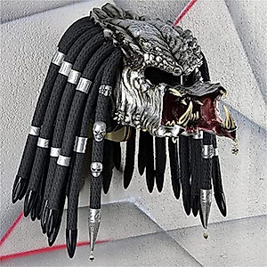 Predator Mask Motorcycle Headgear Predator Carbon Fiber Helmet with UV Protection Lens LED Light Hair Braid Breathable Cosplay Costume Tracker Latex,XL:61-62CM