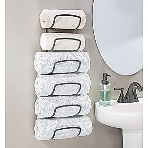 mDesign Steel Towel Holder for Bathroom Wall - Wall Mounted Organizer for Rolled Bath Towels - Six Level Wall Mount Towel Storage Rack - Bathroom Towel Organizer - Hyde Collection - Graphite Gray