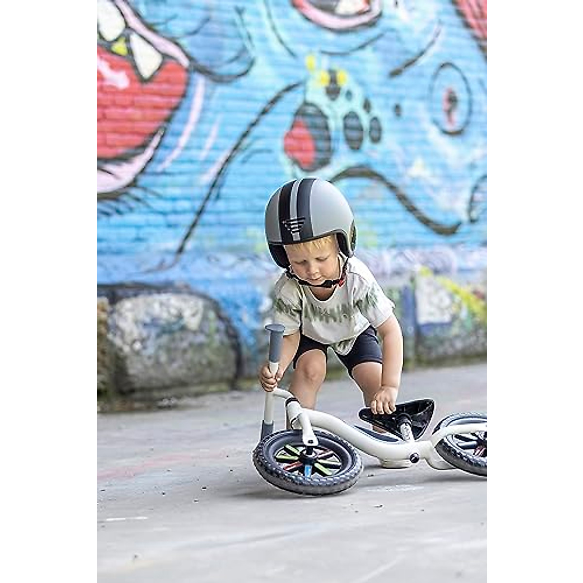 Chillafish Charlie Glow Lightweight Toddler Balance Bike Trainer with Light-Up Wheels for Children 18-48 Months, Learn to Ride with 10-Inch No-Puncture Tires, Adjustable Seat and Carry Handle, Beige