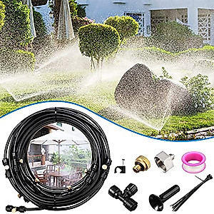 HESTYA Misting Cooling System Outdoor Misting System for Patio, Misting Line, Brass Mist Nozzles, Brass Adapter 3/4 Inch, Outdoor Mister for Patio Garden Greenhouse Trampoline (15 Meters/ 49 Feet)