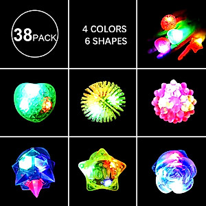 Sauyoza 38 Pack Party Favors for Kids 4-8 8-12 LED Light Up Rings Christmas Goodie Bag Stuffers Treasure Box Toys for Classroom Prizes Glow in The Dark Party Supplies for Kids Birthday Party Favors