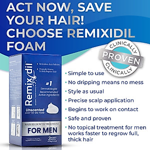 Remixidil Men’s 5% Minoxidil Foam | Hair Regrowth Treatment for Men | Clinically Proven Formula for Hair Loss and Hair Growth | Glycerin Based Formula - No Scalp Irritation| 3-Month Supply