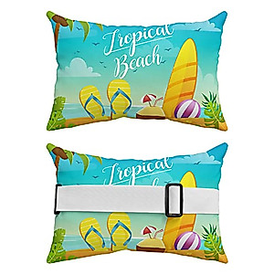 Recliner Head Pillow Ledge Loungers Chair Pillows with Insert Summer Beach Surfboard Cartoon Palm Tree Lumbar Pillow with Adjustable Strap Outdoor Waterproof Patio Pillows for Beach Pool, 2 PCS