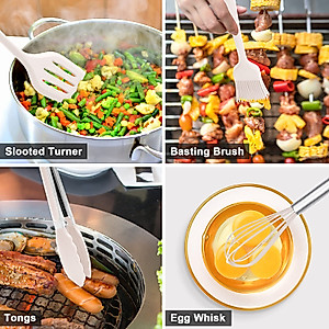 Silicone Cooking Utensils Set, 28PCS Kitchen Utensils Set with Holder, AIKWI Heat-Resistant & Non-stick Silicone Spatula, Tongs,Spoon for Cooking, BPA Free Kitchen Tools Gift (Khaki)