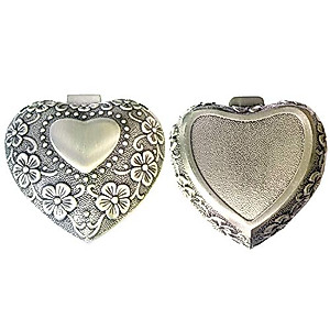 TANG SONG 2 Packs Small Metal Heart Shape Jewelry Box Classic Vintage Antique Ring Box Trinket Storage Organizer Chest (Silver)