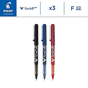 PILOT V-Ball 0.5 Liquid Ink Rollerball Pen Wallet of 3 - Assorted Colours